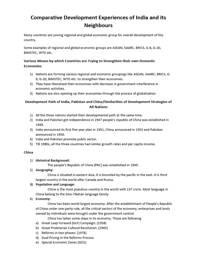 Comparative Development Experiences of India and Its Neighbours | PDF ...