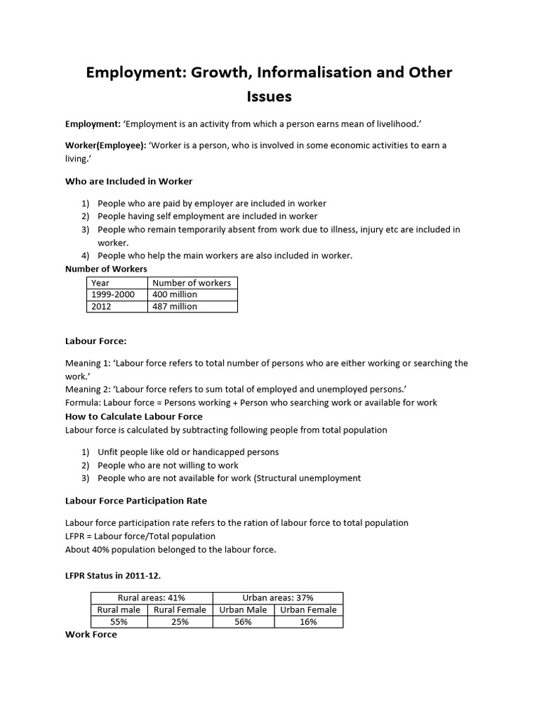 Employment Growth Informalisation and Other Issues - UPDATED | PDF ...