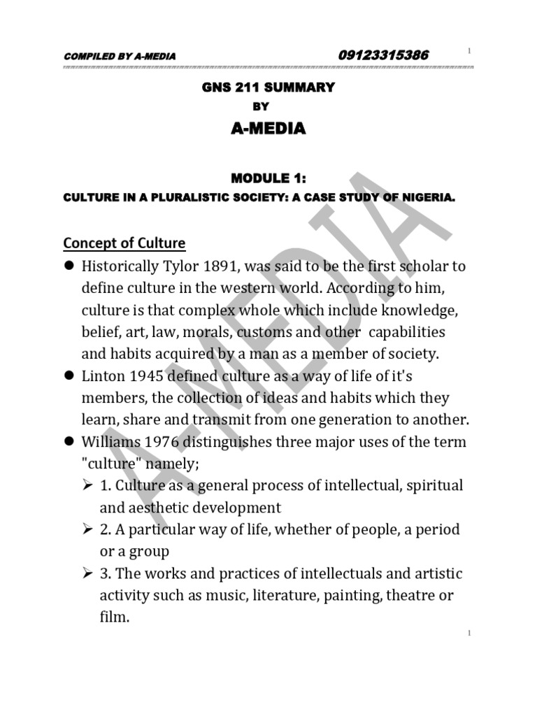 GNS 211 Summary by A-Media (Chapter 1) | PDF | Nigeria | Traditions