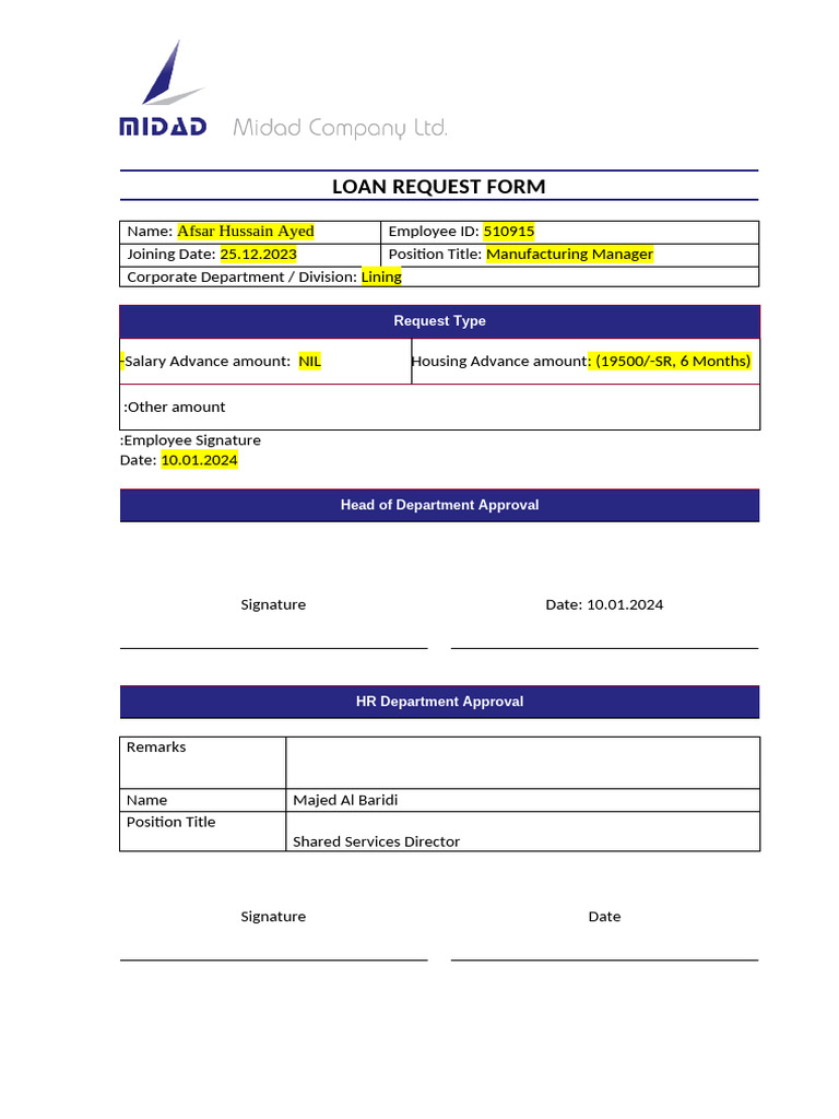 Loan - Housing - Request Form 2024 | PDF