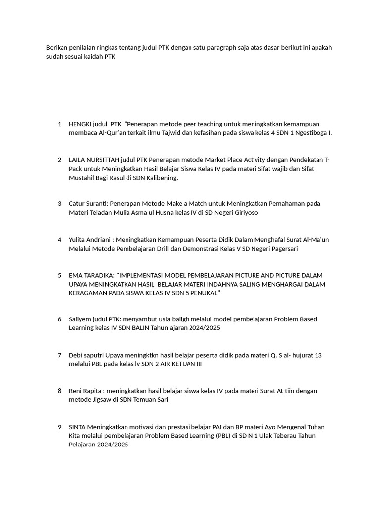 Judul PTK PPG PAI C | PDF