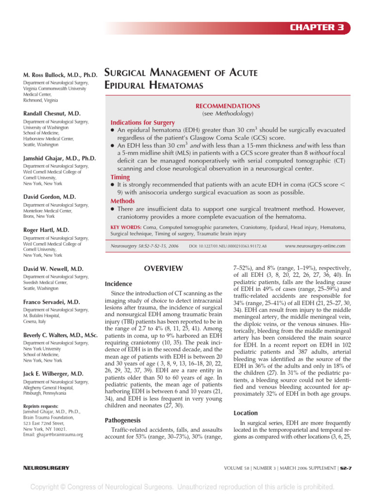 Surgical Management of Acute Epidural Hematomas.9 | PDF | Traumatic Brain Injury | Coma
