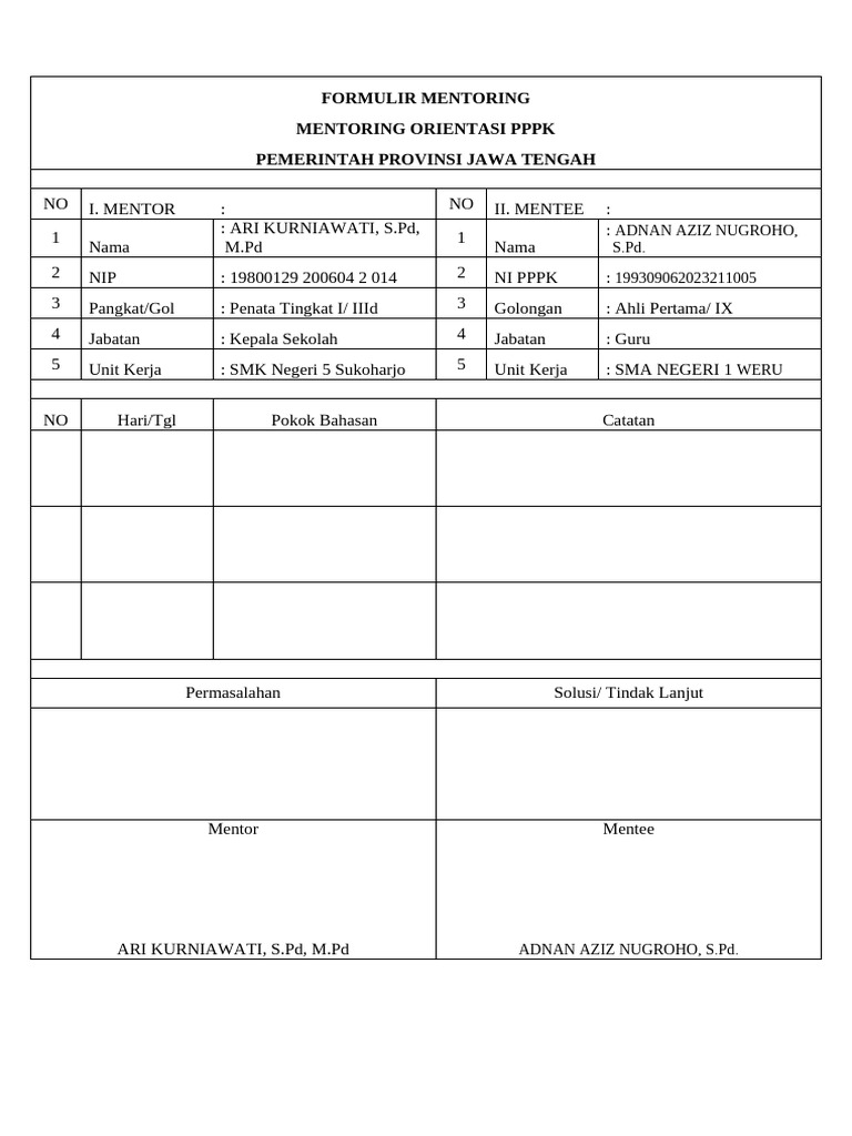 Formulir Mentoring | PDF