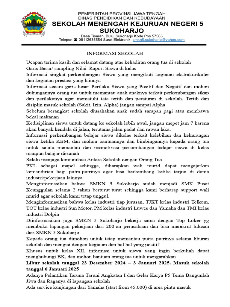 Informasi Pengambilan Rapot | PDF
