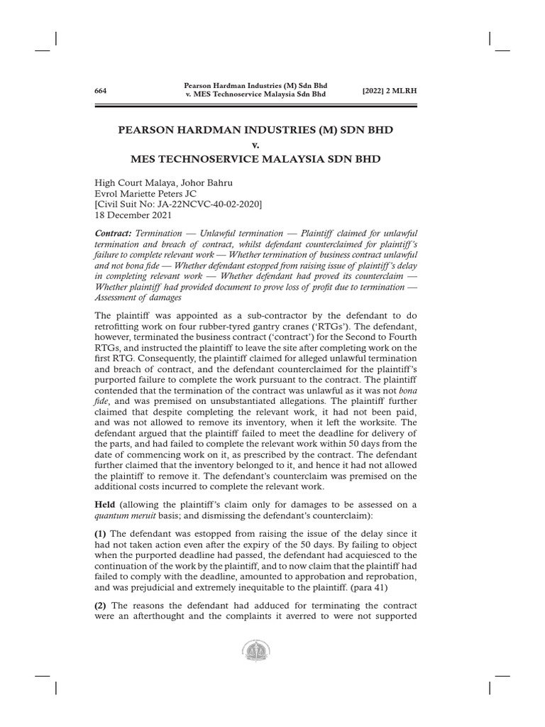 Pearson Hardman Industries (M) Sdn Bhd v. MES Technoservice Malaysia Sdn Bhd | PDF | Evidence ...