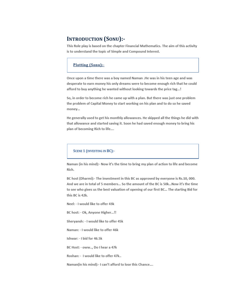 Maths Role Play Skit 2k24 Revised Pdf Interest Banks