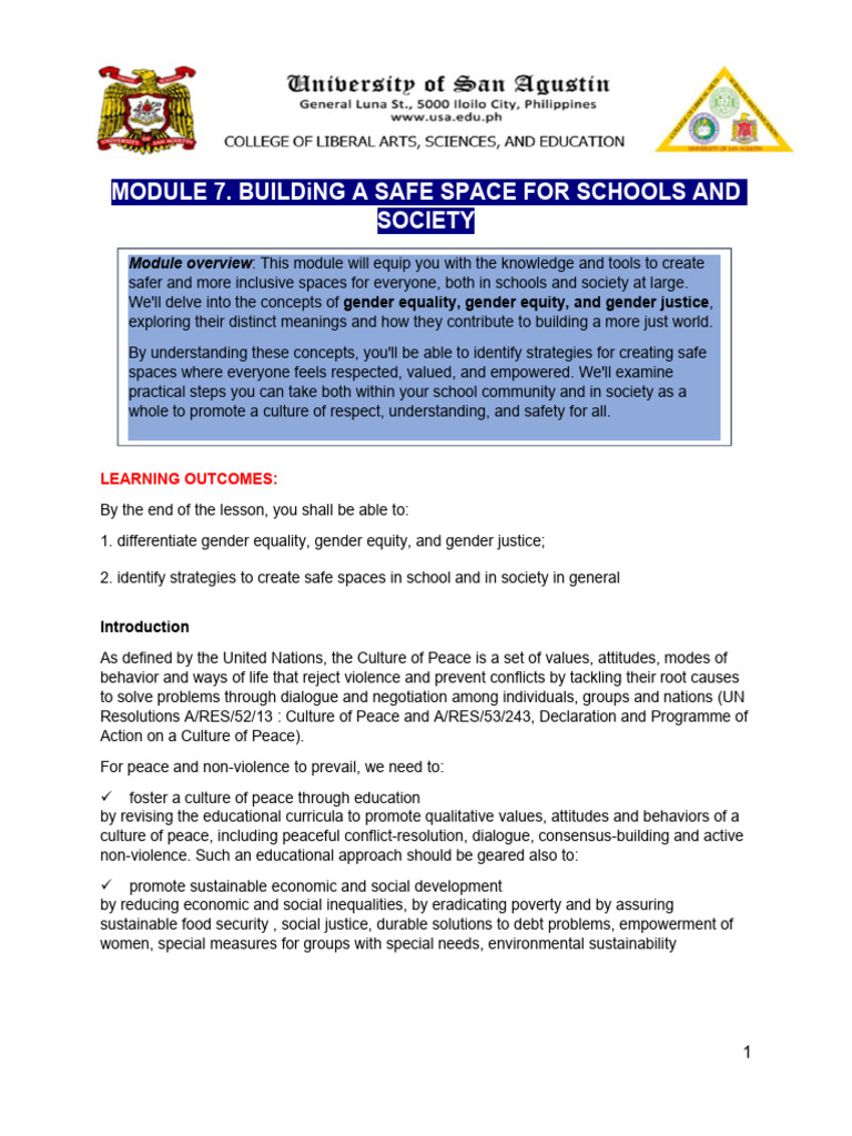 Module 7 - Building A Safe School and Society | PDF | Gender Equality ...