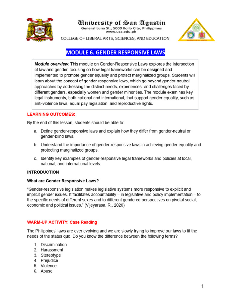 Module 6 V1 Gender Responsive Laws Pdf Sexual Harassment