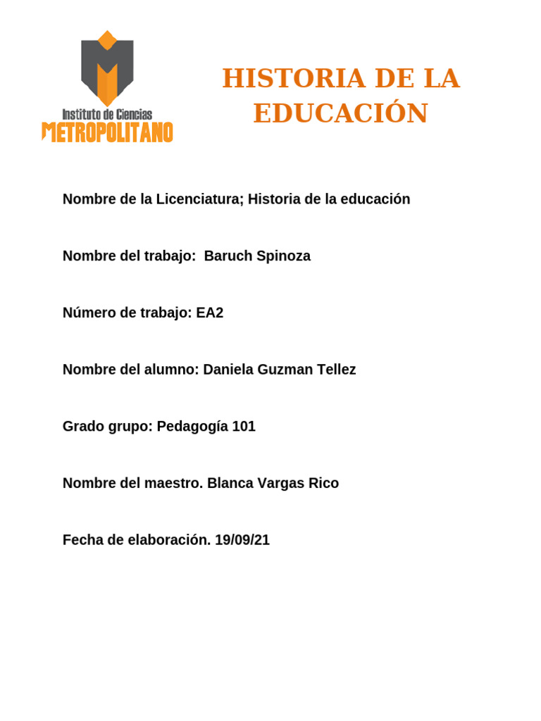 Baruch Spinoza en la Educación | PDF