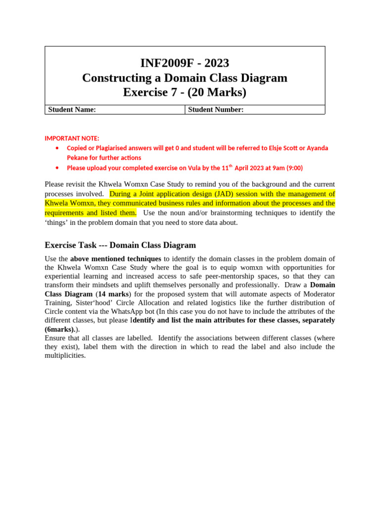 INF2009F - Exercise 7_DomainClasses2023 | PDF