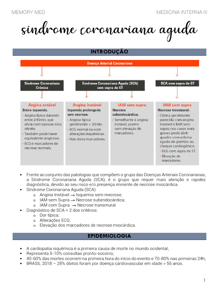 Síndrome Coronariana Aguda: Diagnóstico e Tratamento | PDF | Isquemia ...