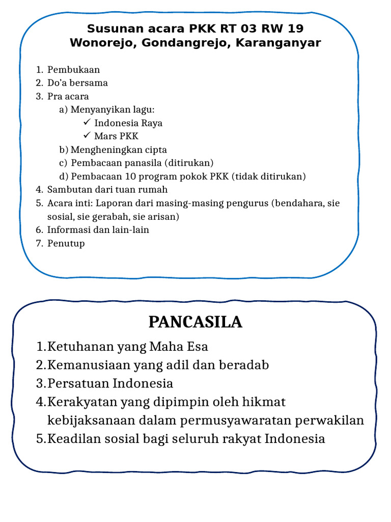 Susunan Acara PKK RT 03 RW 19 | PDF