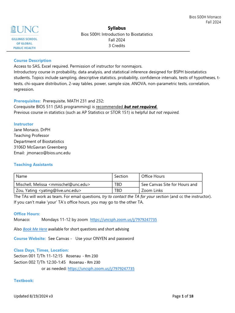 2024 Fall Syllabus Bios 500H v3 | PDF | Statistics | P Value
