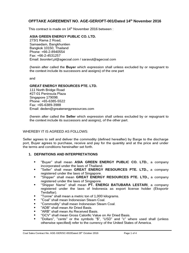 Offtake Agreement (Ger-Age) | PDF | Arbitration