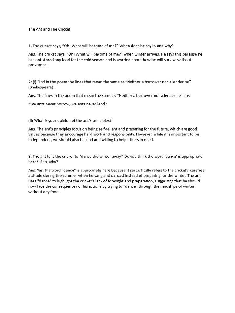 The Ant and The Cricket | PDF