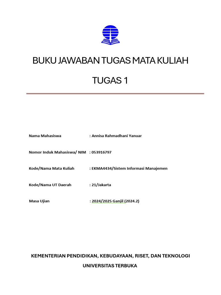 BJT - TUGAS1 - EKMA4434 - Sistem Informasi Manajemen | PDF
