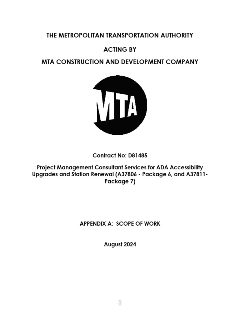 MTA ADA Upgrades Project Scope | PDF | Safety | Quality Assurance
