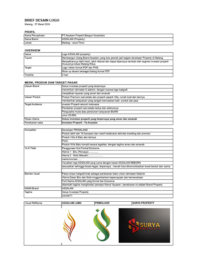 Brief Desain Logo Assalam - Sheet1 | PDF