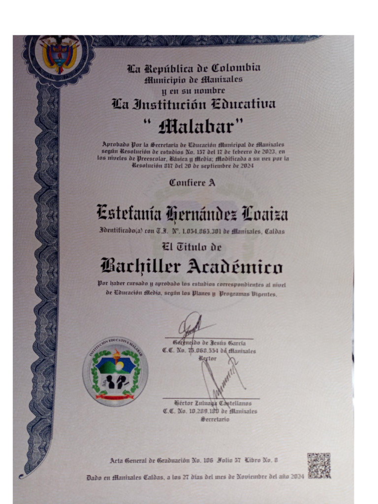 Acta de Grado Bachiller-1054865301 | PDF