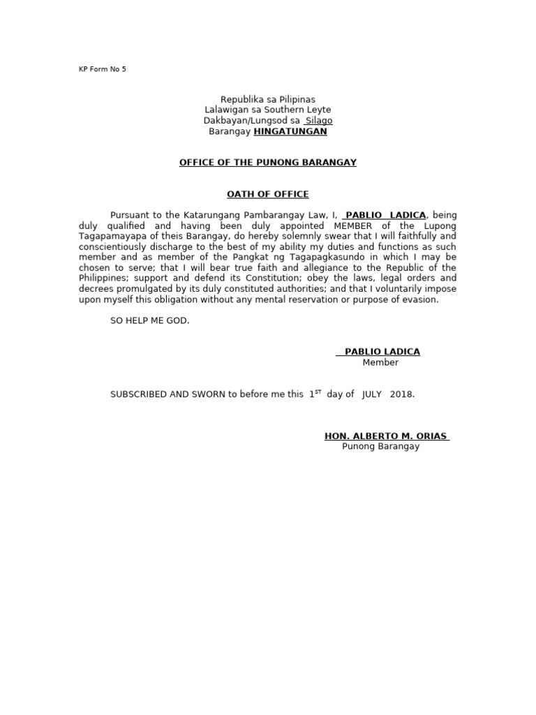 5 KP Form OATH OF OFFICE | PDF