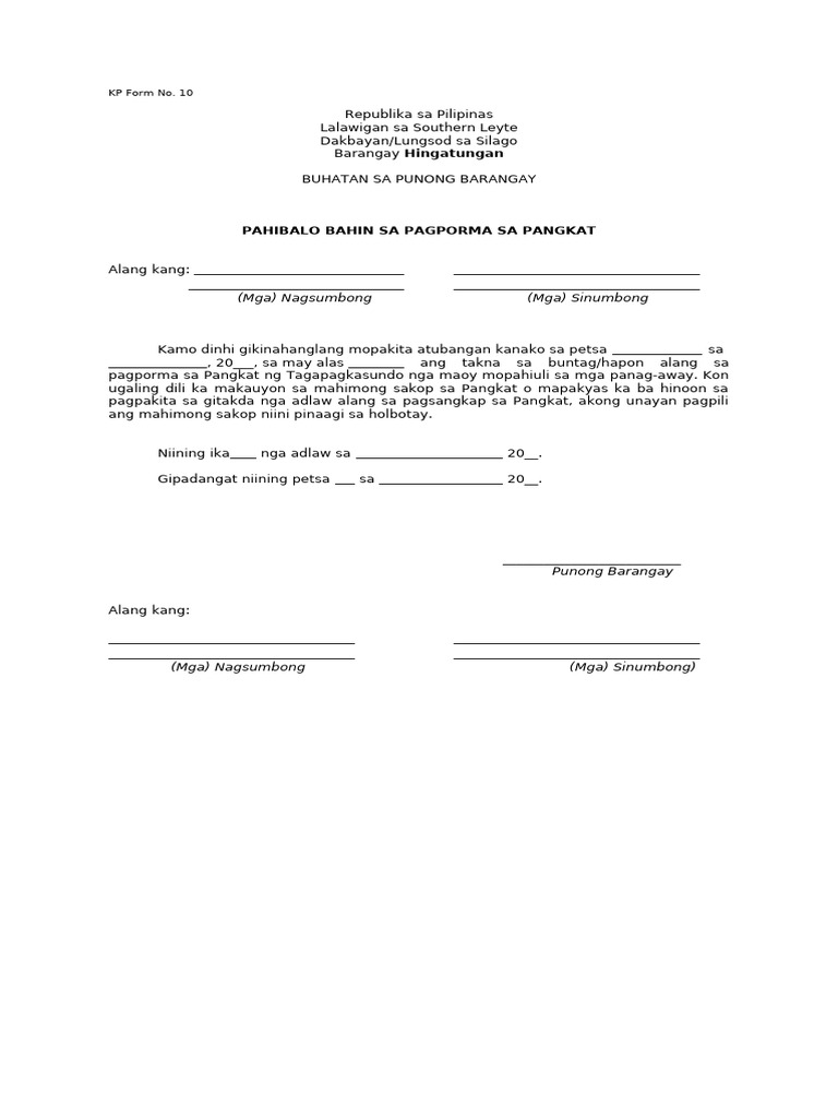 10 KP Form NOTICE OF CONSTITUTION OF THE PANGKAT | PDF