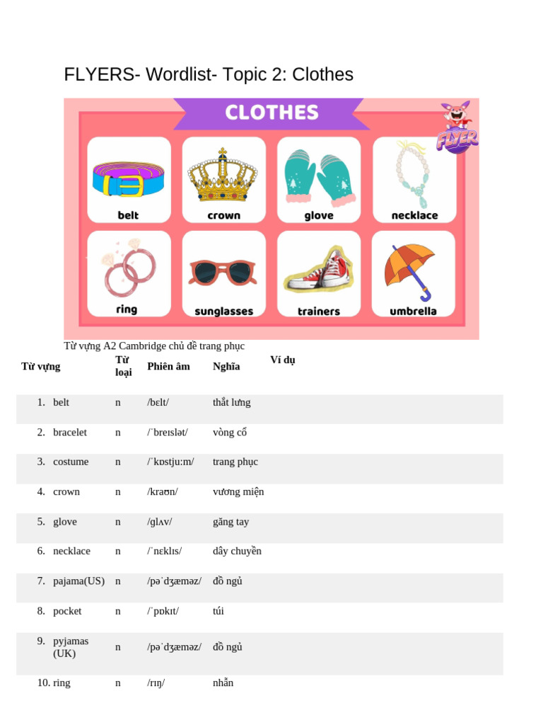 FLYERS Topic 2 Clothes | PDF