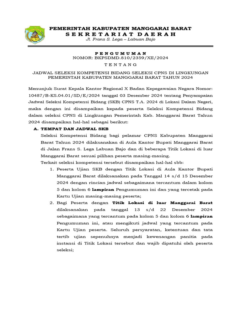 Pengumuman SKB 2024 Revisi | PDF