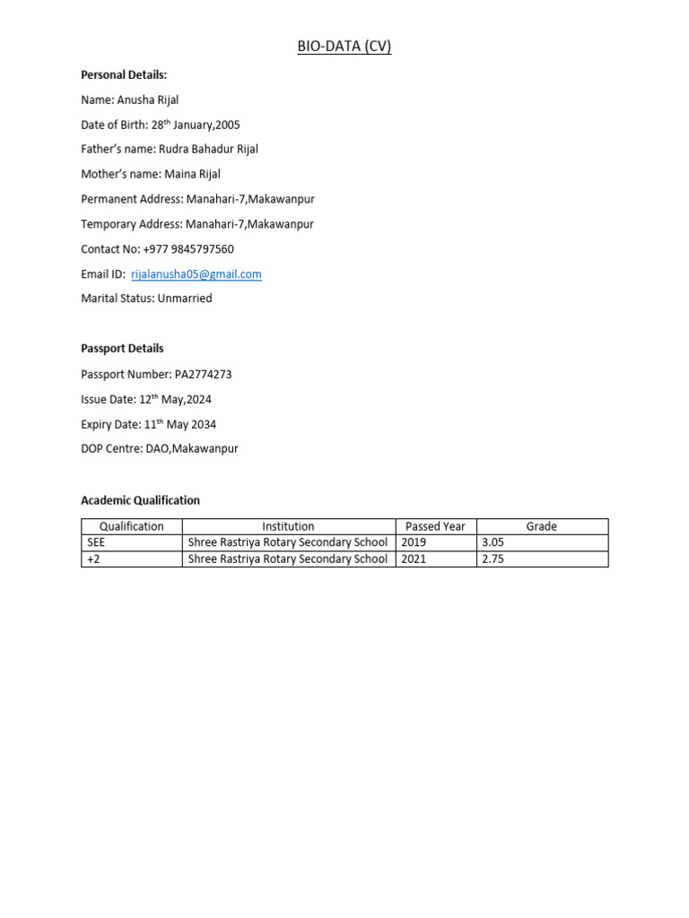 Anusha Rijal CV | PDF