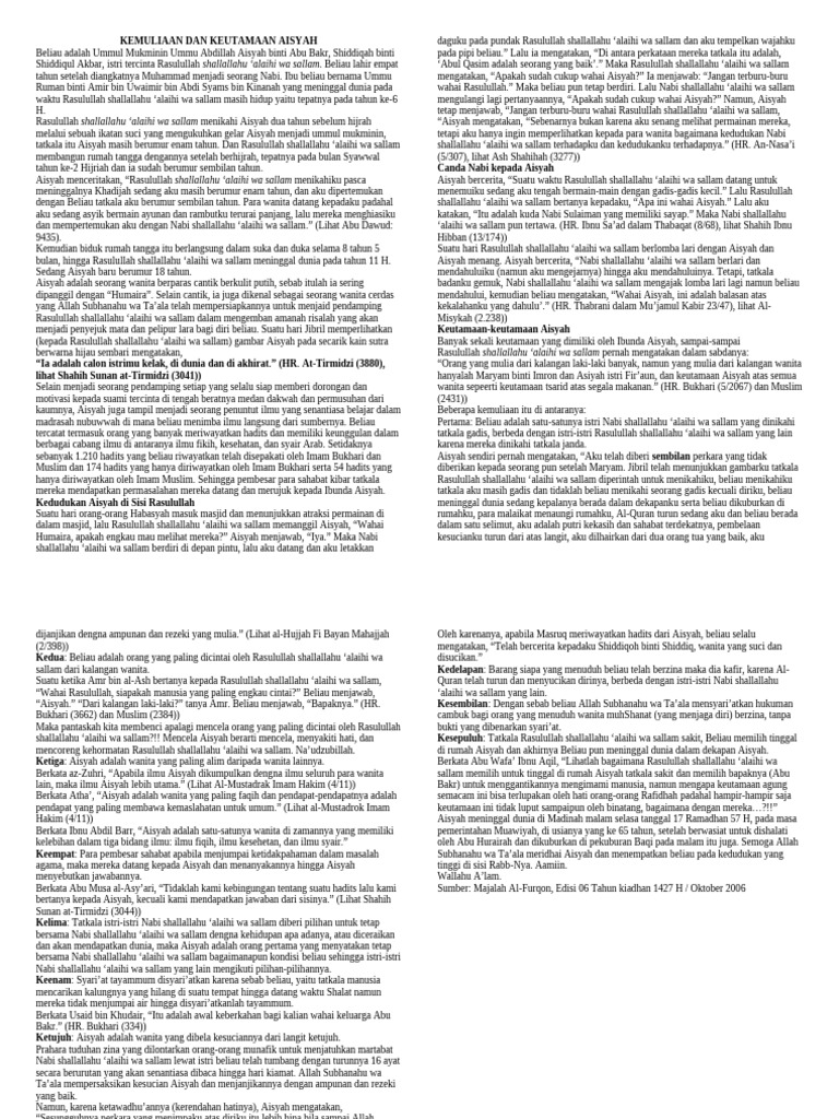 KEMULIAAN DAN KEUTAMAAN AISYAH | PDF