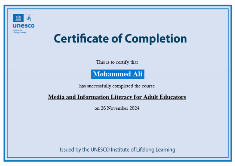 Media and Information Literacy For Adult Educators-Your Certificate of ...