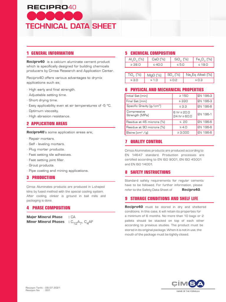 Calcium Aluminate Cement Technical Data | PDF | Cement | Building Materials