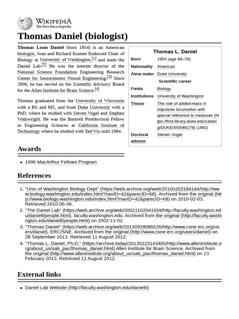 Thomas_Daniel_(biologist) | PDF | Neuroscience
