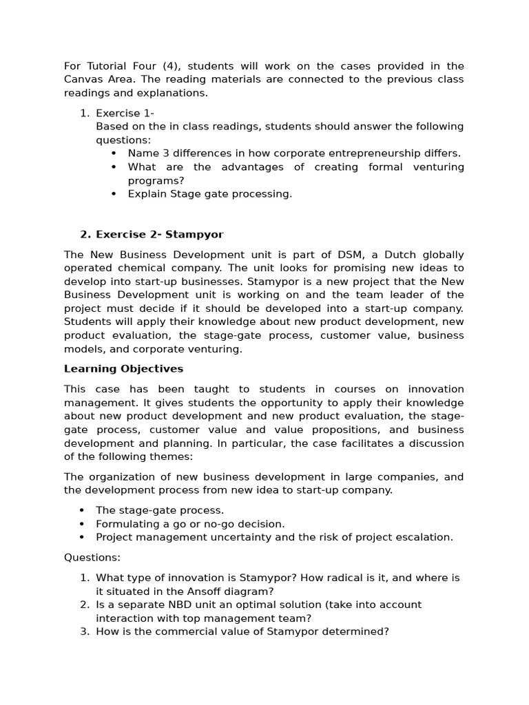 Tutorial 4 | PDF | Startup Company | Small Business & Entrepreneurs