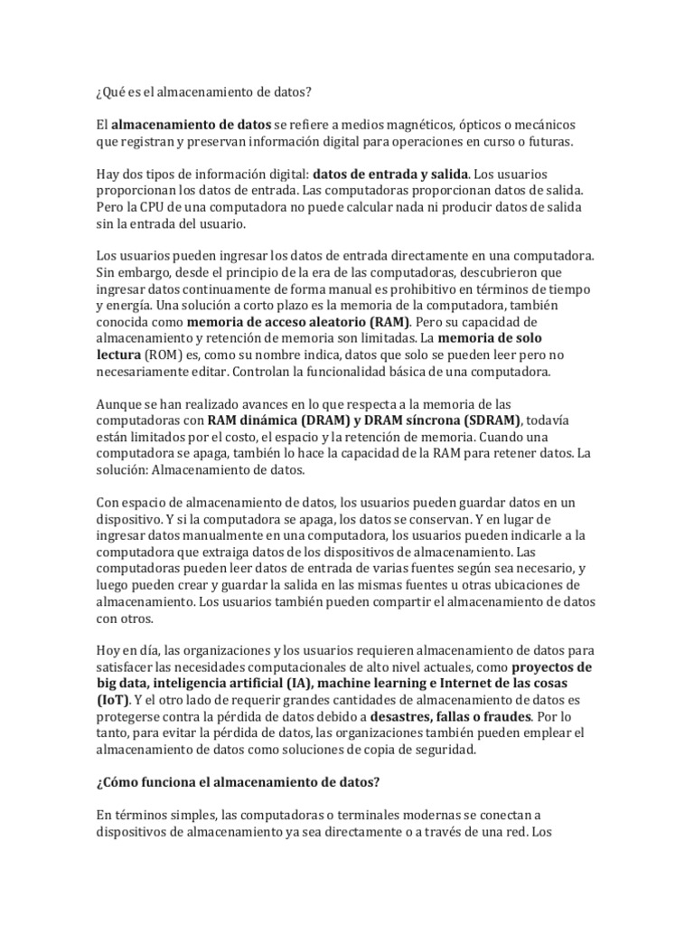 Almacenamiento de datos | PDF | Almacenamiento de datos de la ...