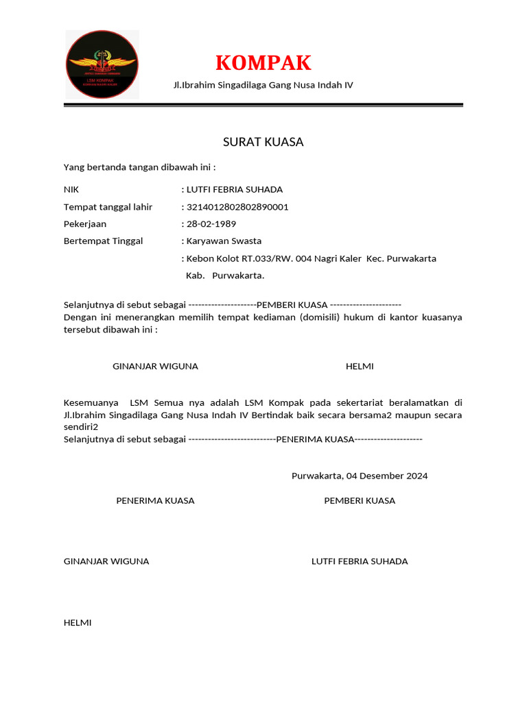 SURAT KUASA KOMPAK | PDF