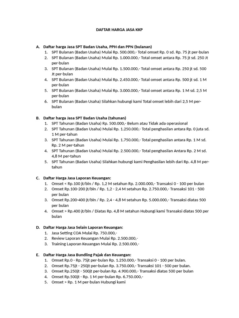 Daftar Fee Jasa KKP | PDF