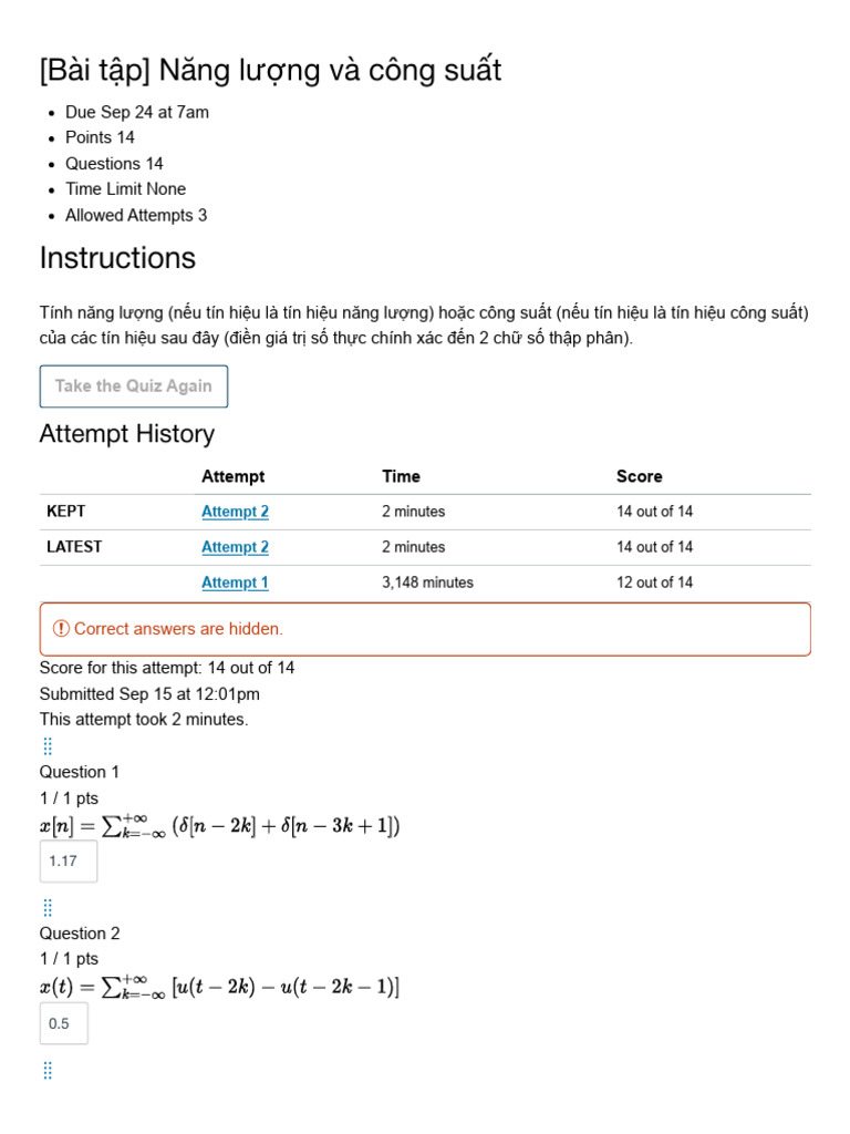 Bài tập Năng lượng và công suất - Tín hiệu và hệ thống 2425I - ELT2035 - 25 | PDF