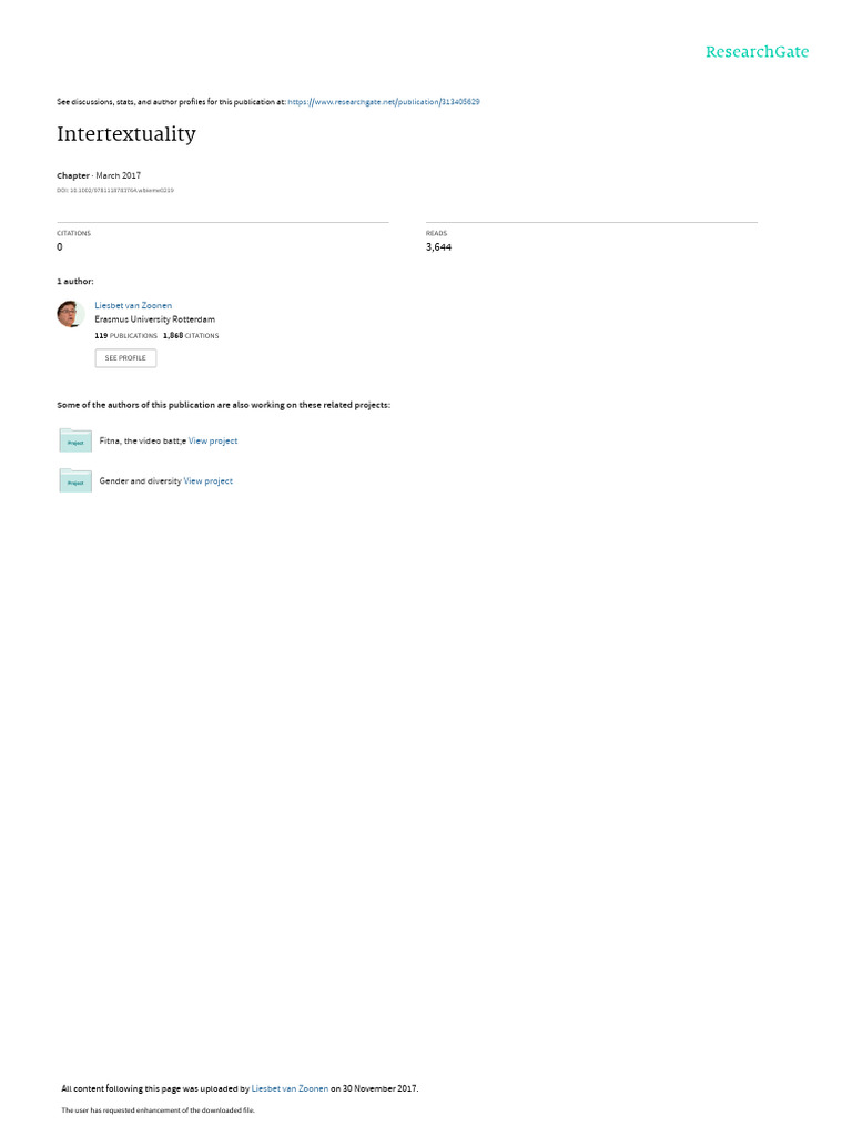 INTERTEXTUALITY | PDF | Intertextuality | Romance Novels