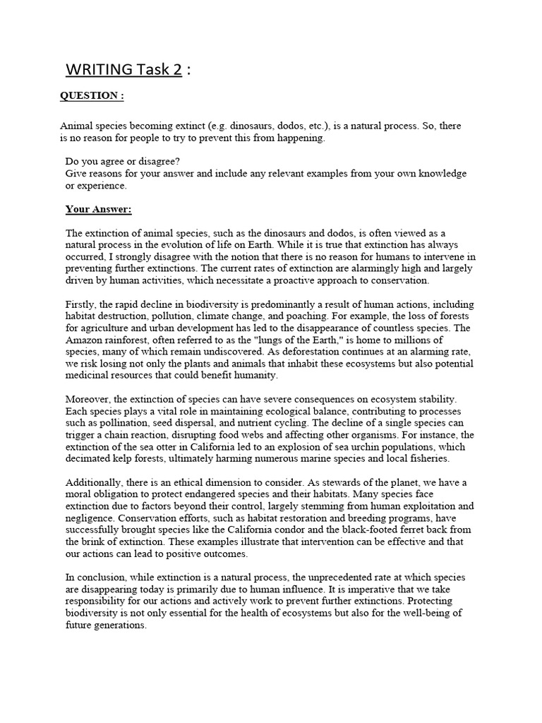 Ielts Writing Task 2 | PDF | Extinction | Conservation Biology