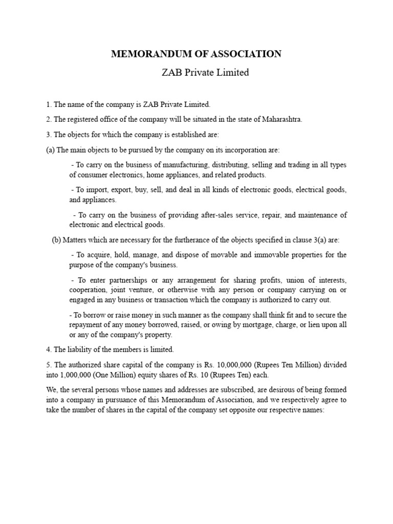 ZAB Pvt Ltd Memorandum Overview | PDF | Property | Joint Venture