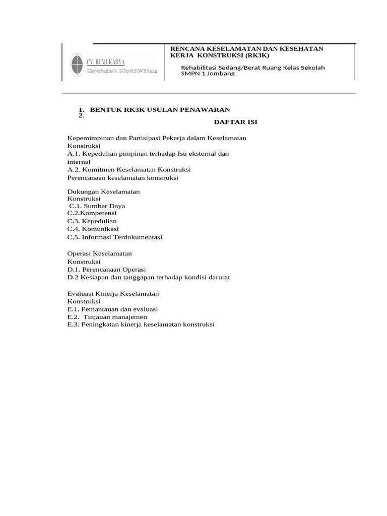 RK3K Rehabilitasi Kelas SMPN 1 Jombang | PDF
