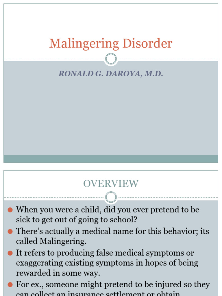 Malingering Disorder.pptx | PDF | Mental Disorder | Psychosis