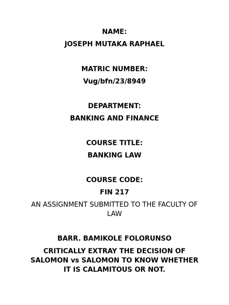 Critical Analysis of Salomon v. Salomon | PDF | Limited Liability ...