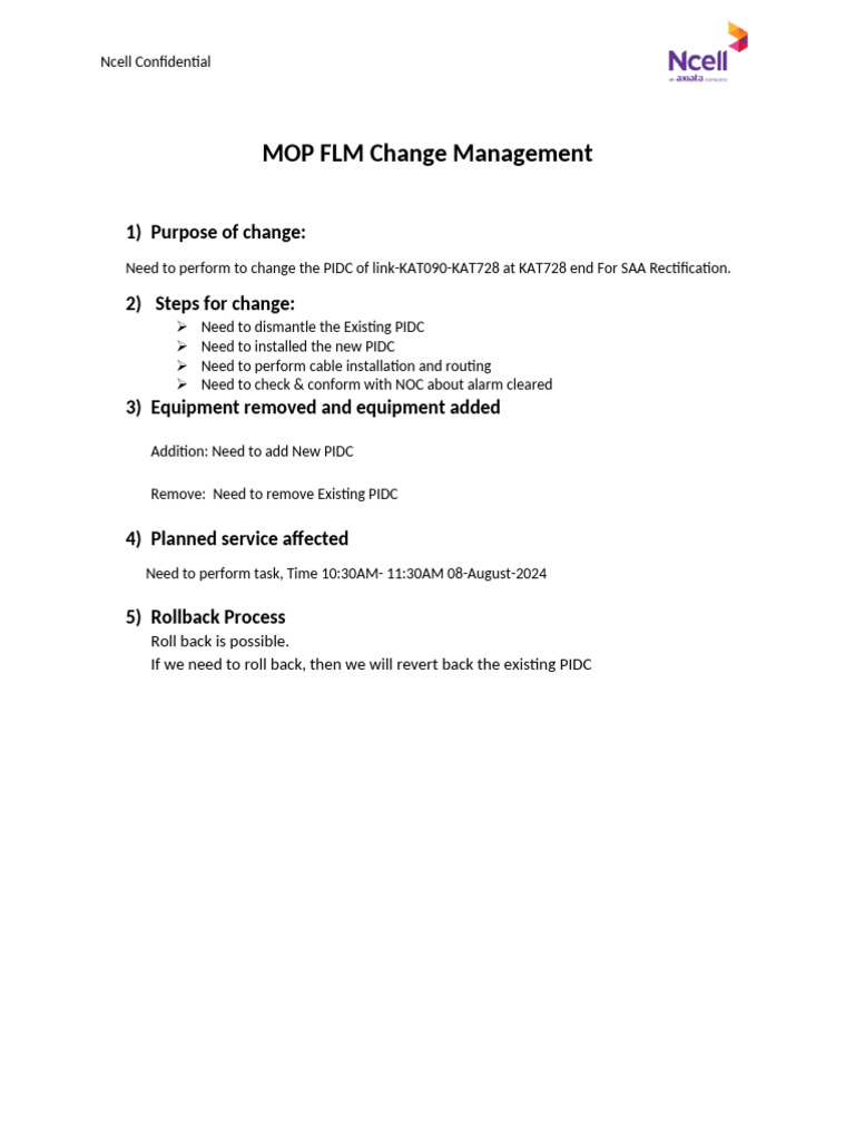 MOP - KAT090-KAT728 - PIDC Replacment | PDF