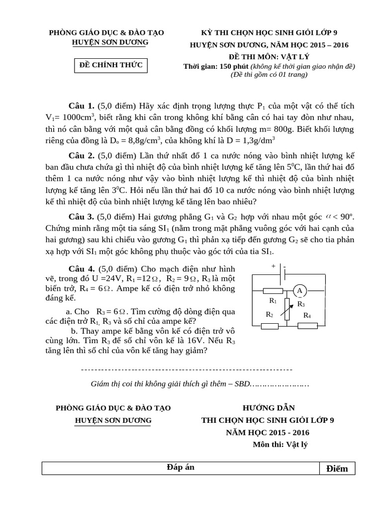 De Thi Hoc Sinh Gioi Vat Li 9 Cap Tinh | PDF