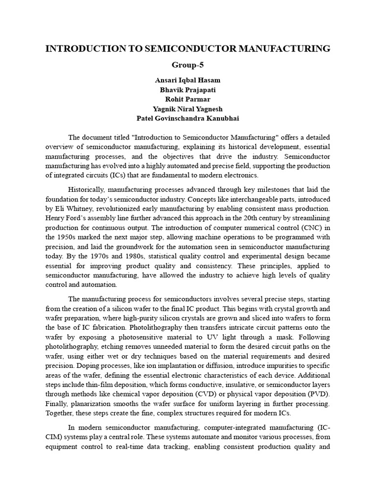 Introduction To Semiconductor Manufacturing 1 Pdf Semiconductor Device Fabrication Wafer