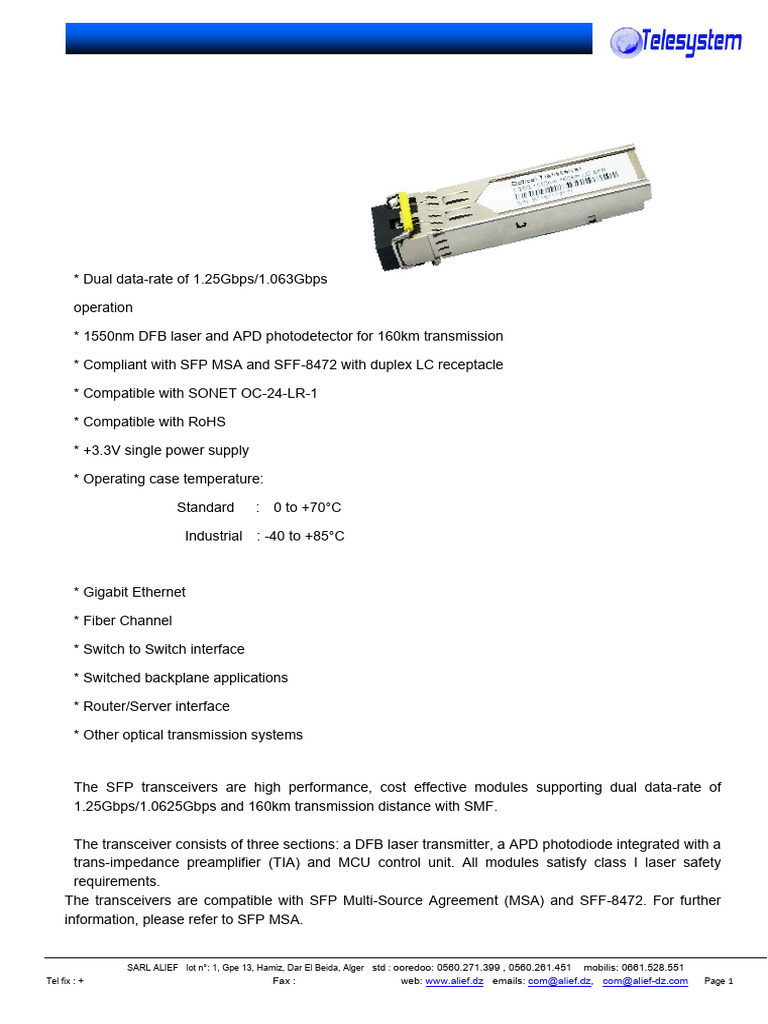TS-G59-160 1.25Gbps SFP Transceiver | PDF | Electronics | Electrical ...