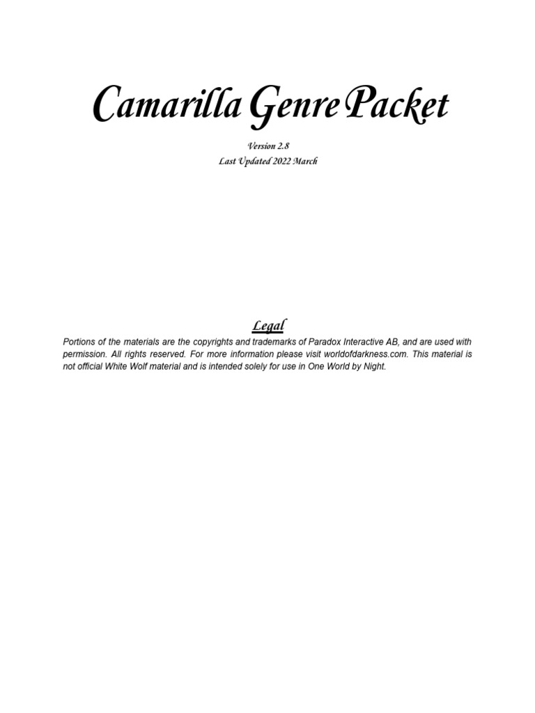 Camarilla-Genre Packet-2022 | PDF | Punishments