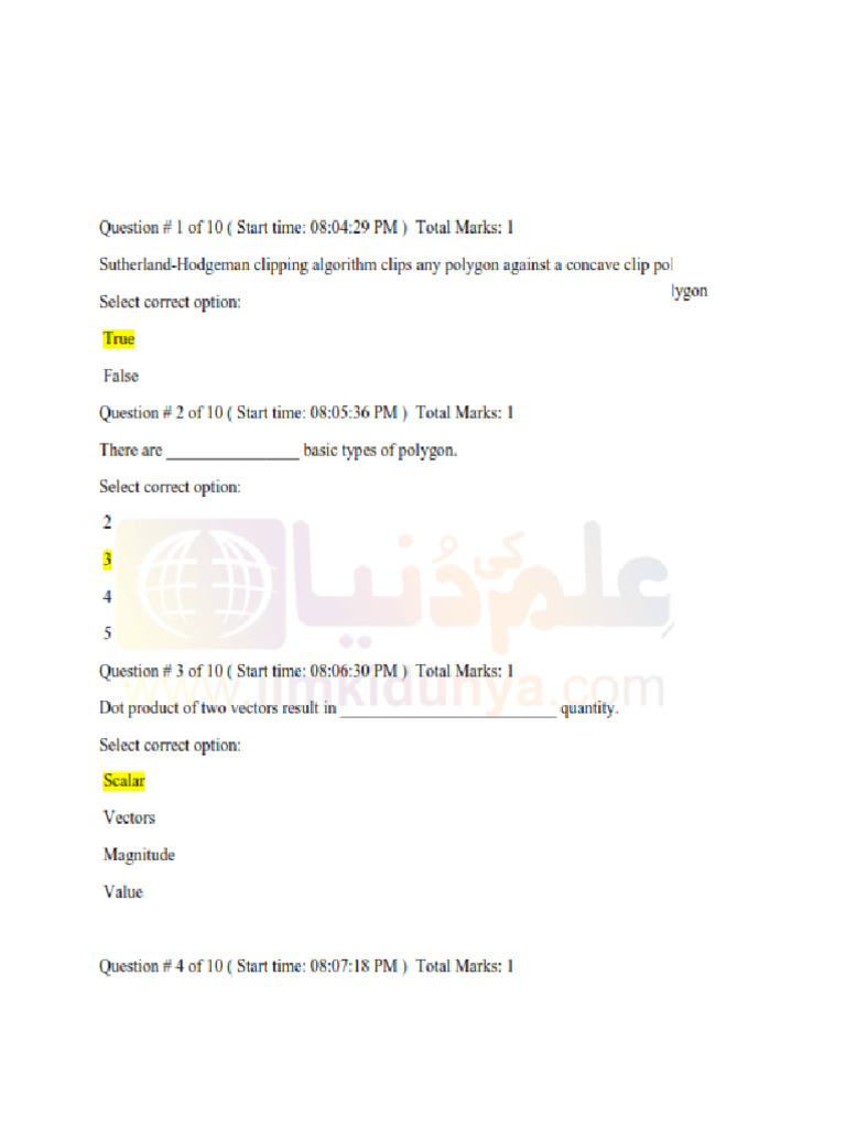 Virtual University CS602 Computer Graphics Mid Term 2013 Objective Solved Past Papers by Moaaz | PDF