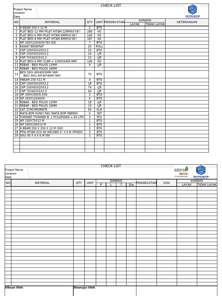 Daftar Material Proyek Konstruksi | PDF